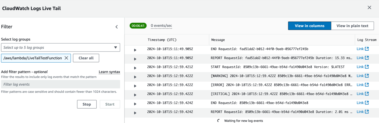Simplifying Lambda Function Development Using Cloudwatch Logs Live Tail