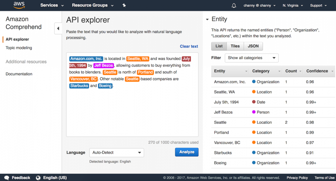 Amazon Comprehend – 딥러닝 기반 실시간 자연어 인식 서비스 출시 | Amazon Web Services 한국 블로그