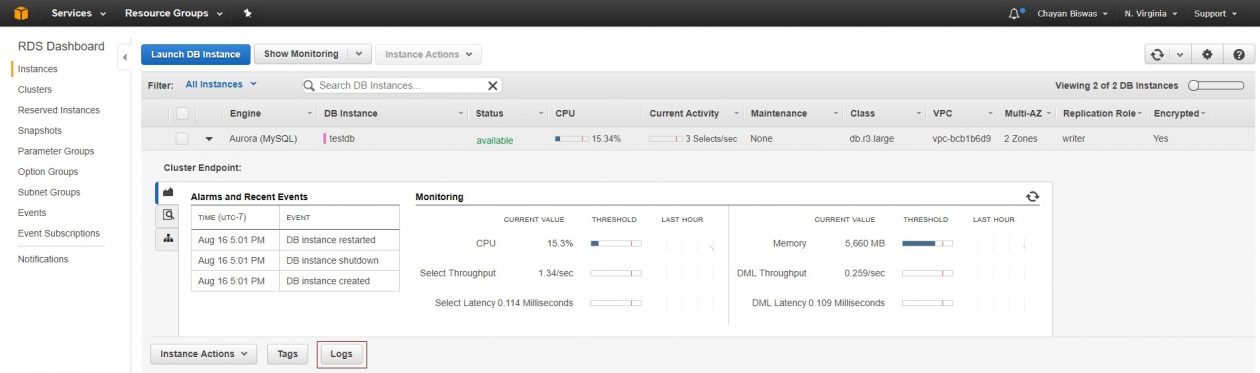 Monitoring MySQL-compatible edition of Amazon Aurora Audit Events with Amazon CloudWatch | AWS ...