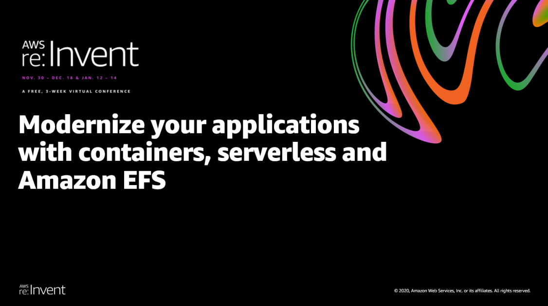AWS re:Invent recap: Modernize your applications with Amazon EFS | AWS ... AWS re:Invent recap: Modernize your applications with Amazon EFS | AWS ...
